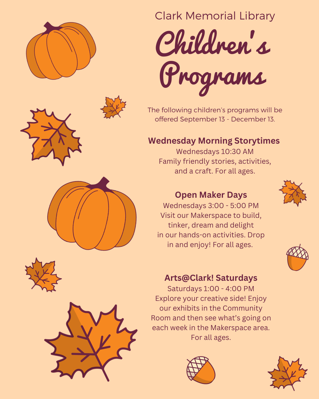 Fall 2023 Children’s Programs | Clark Memorial Library